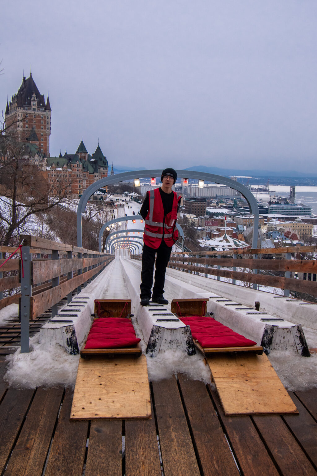 Riding the Dufferin Terrace Toboggan Slide in Quebec City - Come Join ...